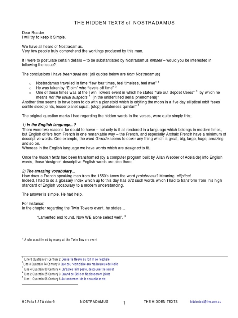 Hidden Texts of Nostradamus Part One | PDF | Nature | Languages