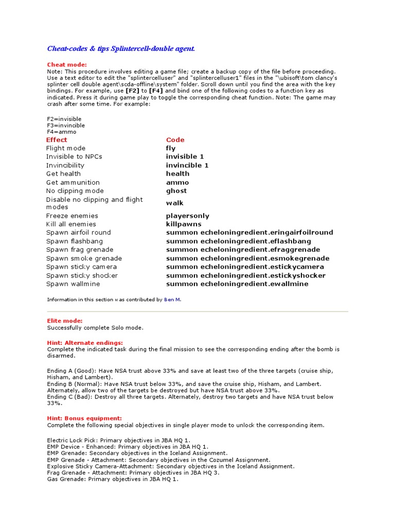 Splintercell Double Agent - Cheats | PDF | Stairs | National Security ...