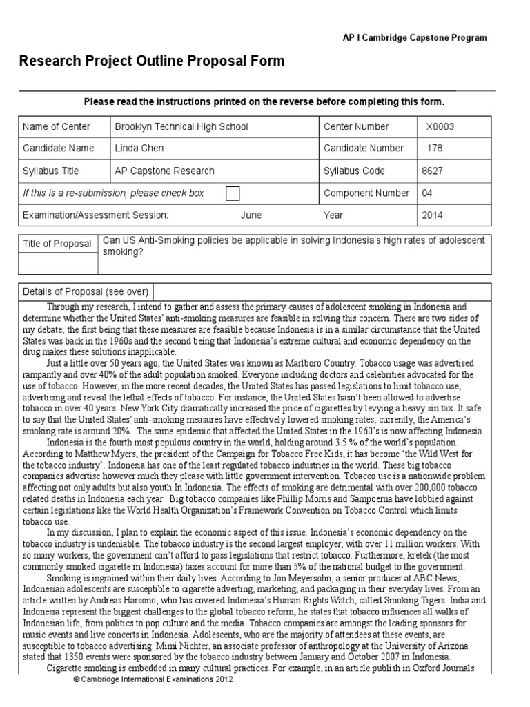 Research Project Outline Proposal Form: Please Read The Instructions ...