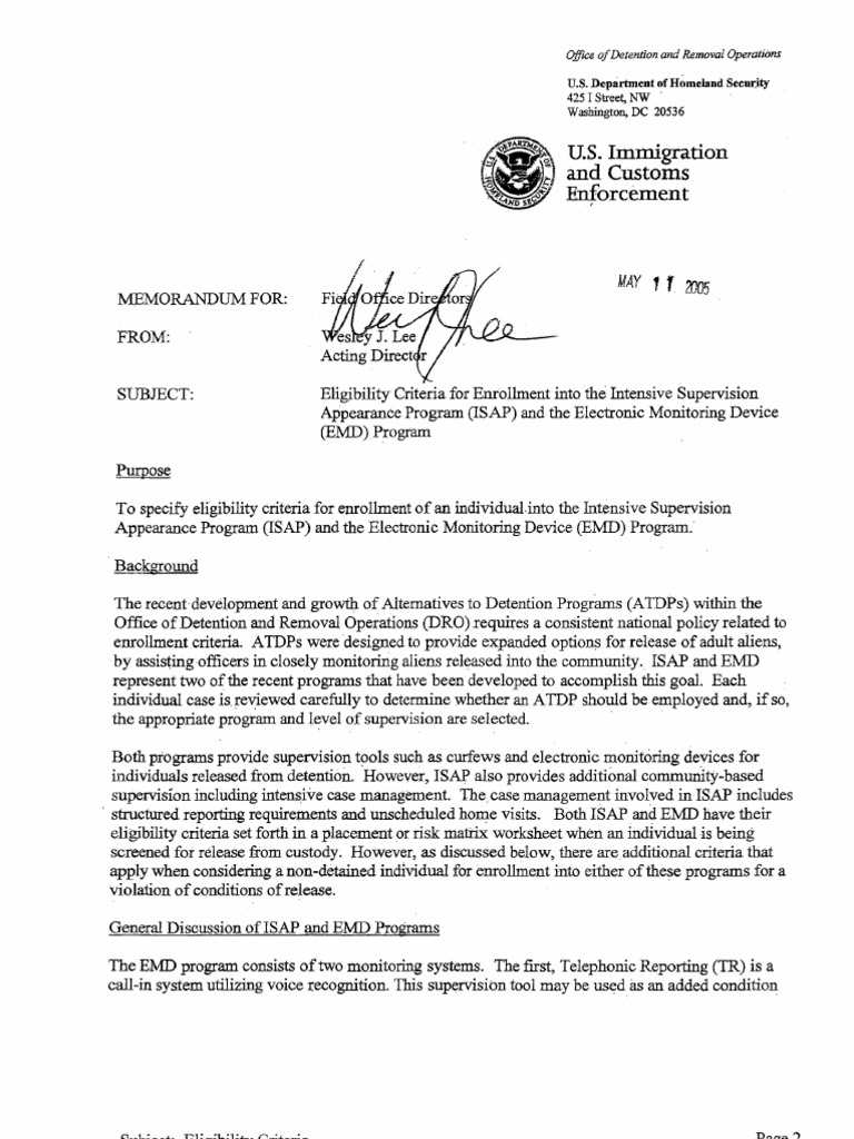 ICE Guidance Memo - Eligibility Criteria for Enrollment Into the ...