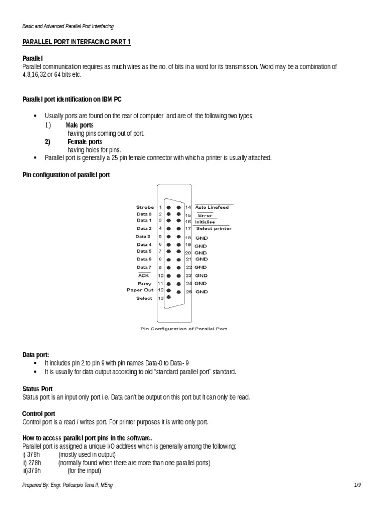 Parallel Port Interfacing | PDF | Input/Output | Electronic Engineering Parallel Port Interfacing | PDF | Input/Output | Electronic Engineering