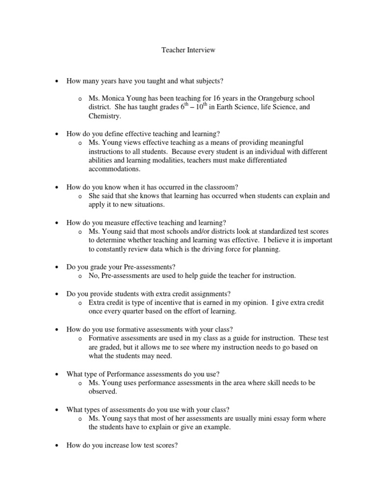 Teacher Interview Question and Answers | PDF | Educational Assessment ...