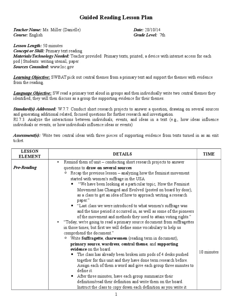 Guided Reading Plan - Feminism | PDF | Lesson Plan | Suffragette