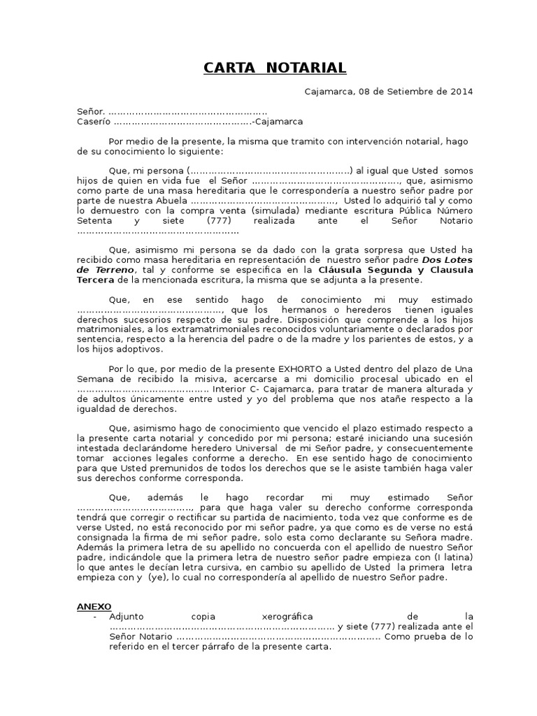 Carta Notarial | Herencia | Instituciones sociales
