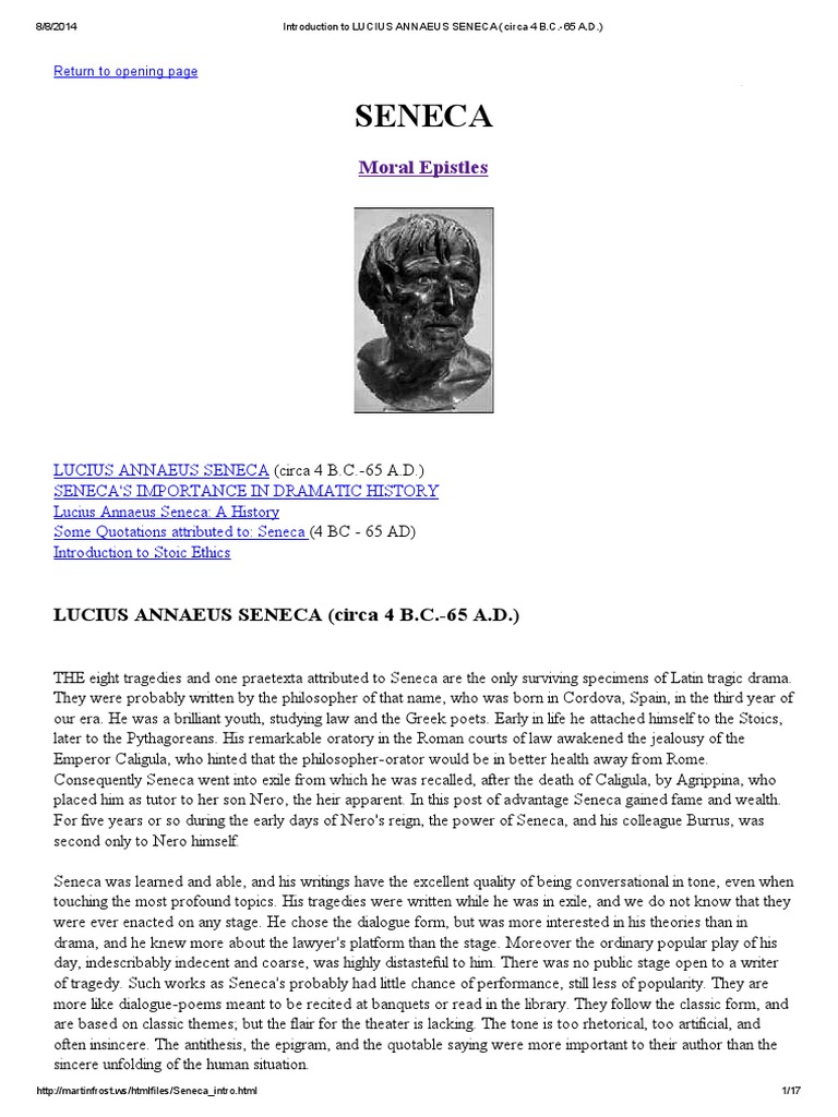 Introduction To Lucius Annaeus Seneca | PDF | Stoicism | Seneca The Younger