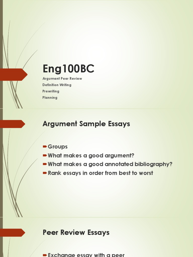 Eng100BC: Argument Peer Review Definition Writing Prewriting Planning ...