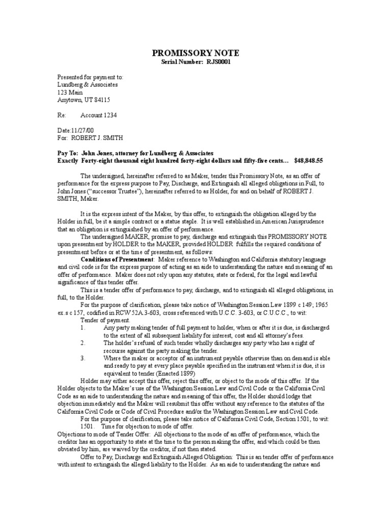 Promissory Note Example | PDF | Signature | Good Faith