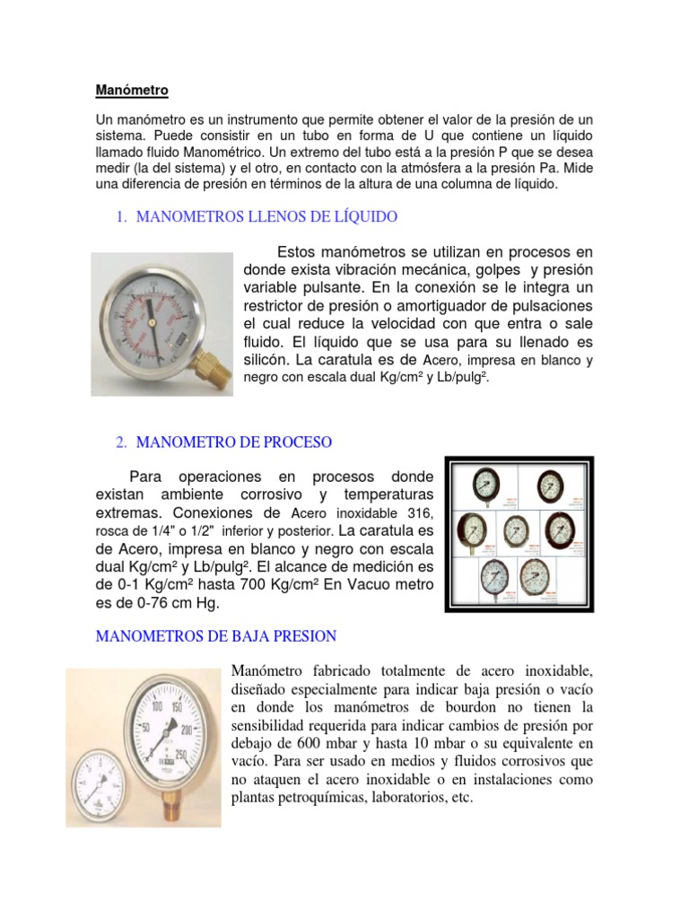 Tema Del Manómetro | PDF | Medida de presión | Vacío