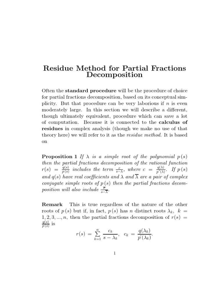 Residue Method Partial Fractions | Polynomial | Mathematical Analysis