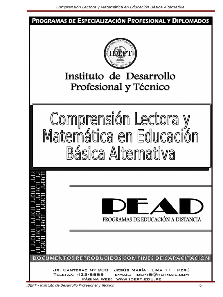 Comprensión Lectora y Matemática en Educación Básica Alternativa | PDF ...