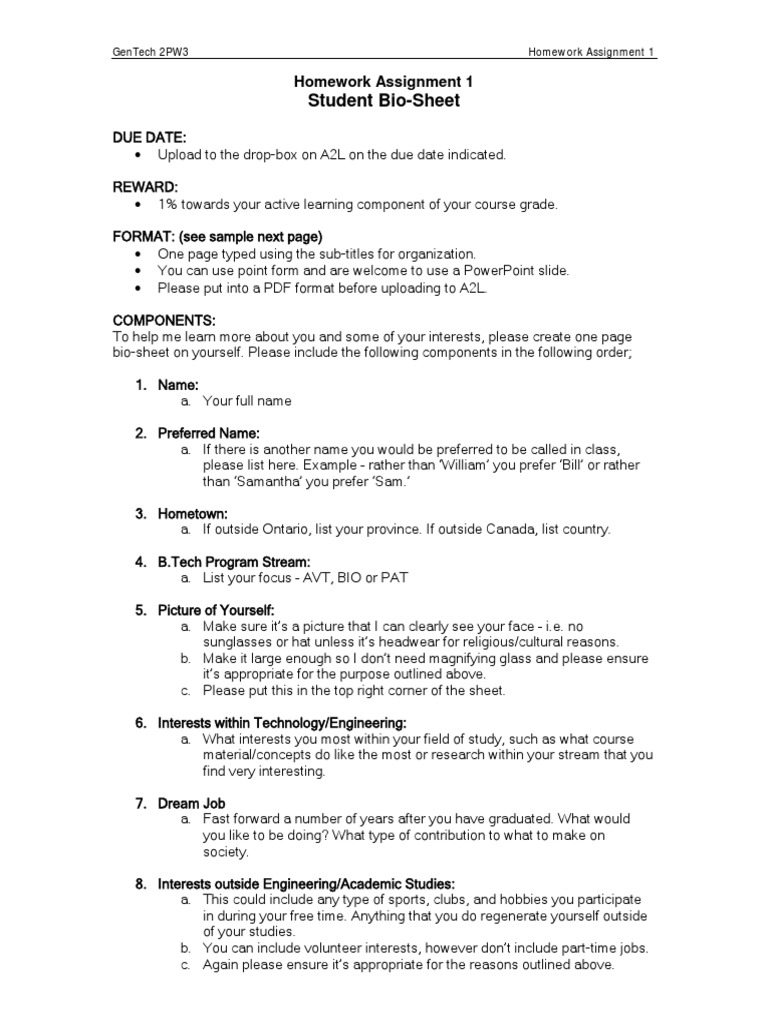 Student Bio-Sheet Deliverables | PDF | Business
