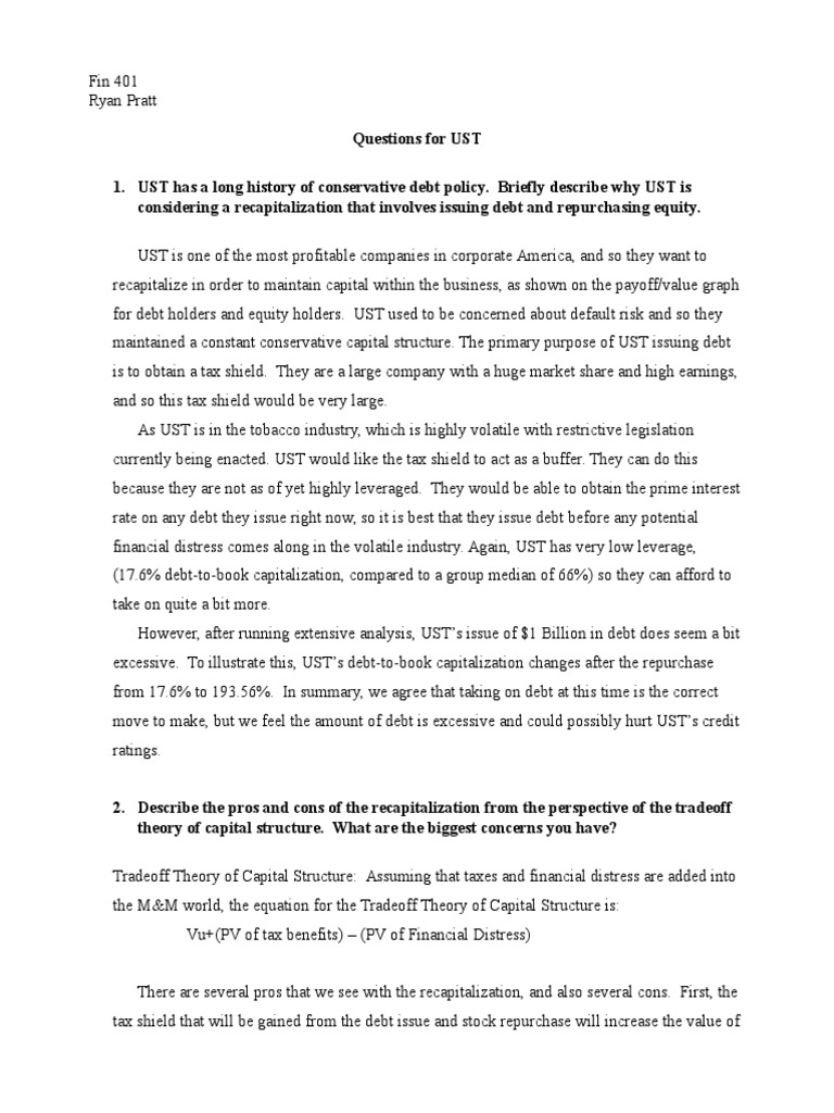 UST Final Case | Download Free PDF | Capital Structure | Debt