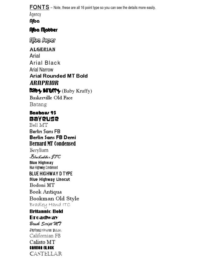Font List PDF | PDF