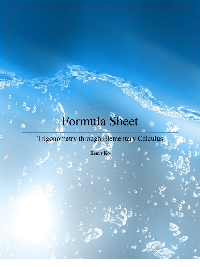 Formula Sheet: Trigonometry Through Elementary Calculus | PDF