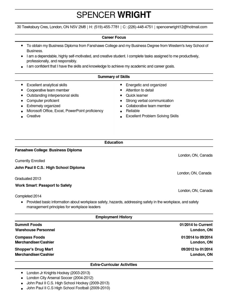 Spencer Wright Resume | PDF