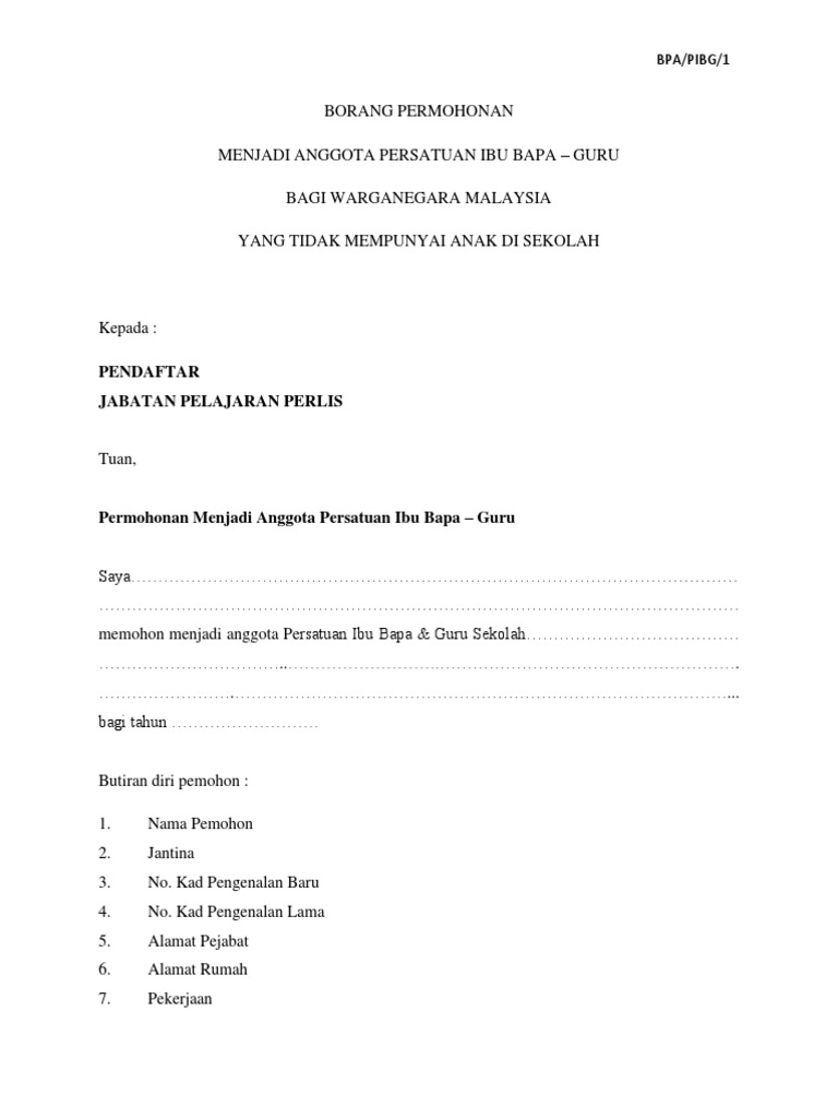 Borang Permohonan PIBG PDF | PDF
