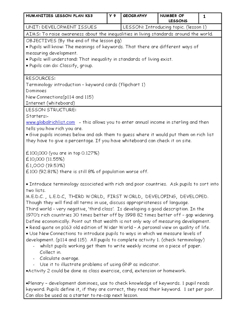Development - Lesson 1 Plan | PDF