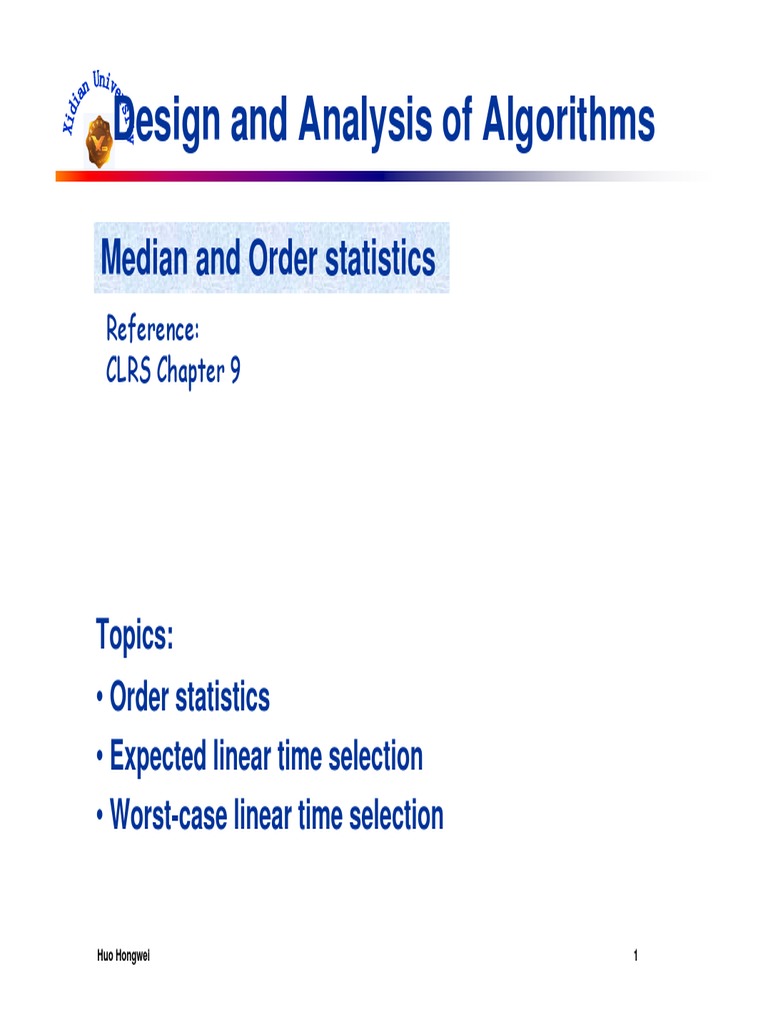 08 Medians And Order Statistics Download Free Pdf Algorithms Areas Of Computer Science