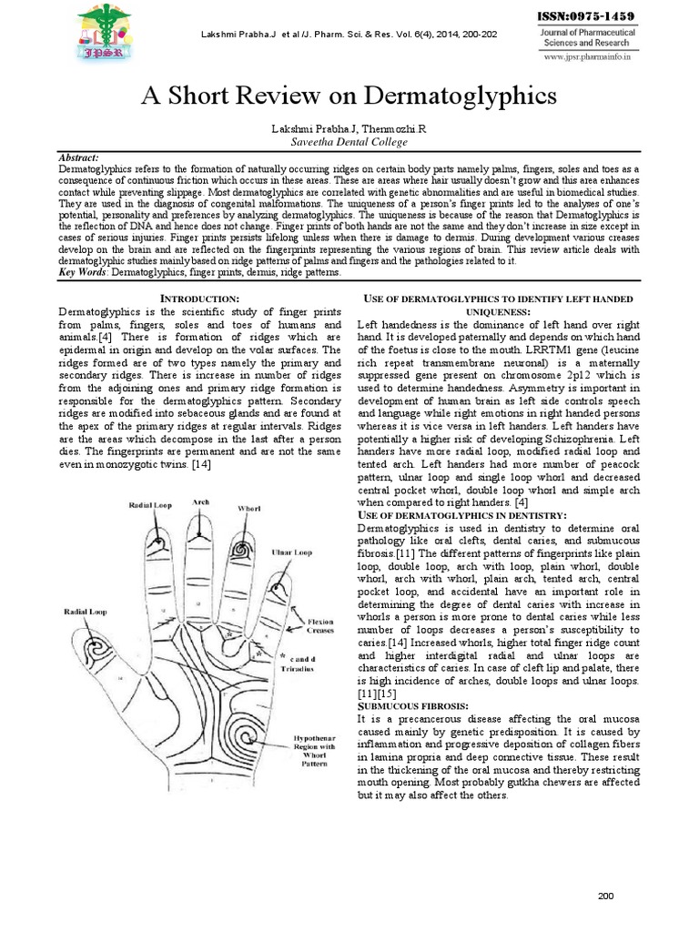 Dermatoglyphics in Genetic Disorders | PDF | Fingerprint | Health Sciences