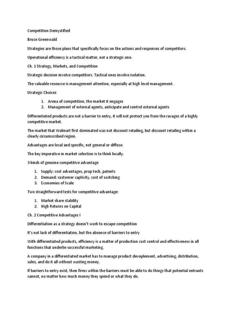 Competition Demystified Notes | PDF | Competitive Advantage | Competition