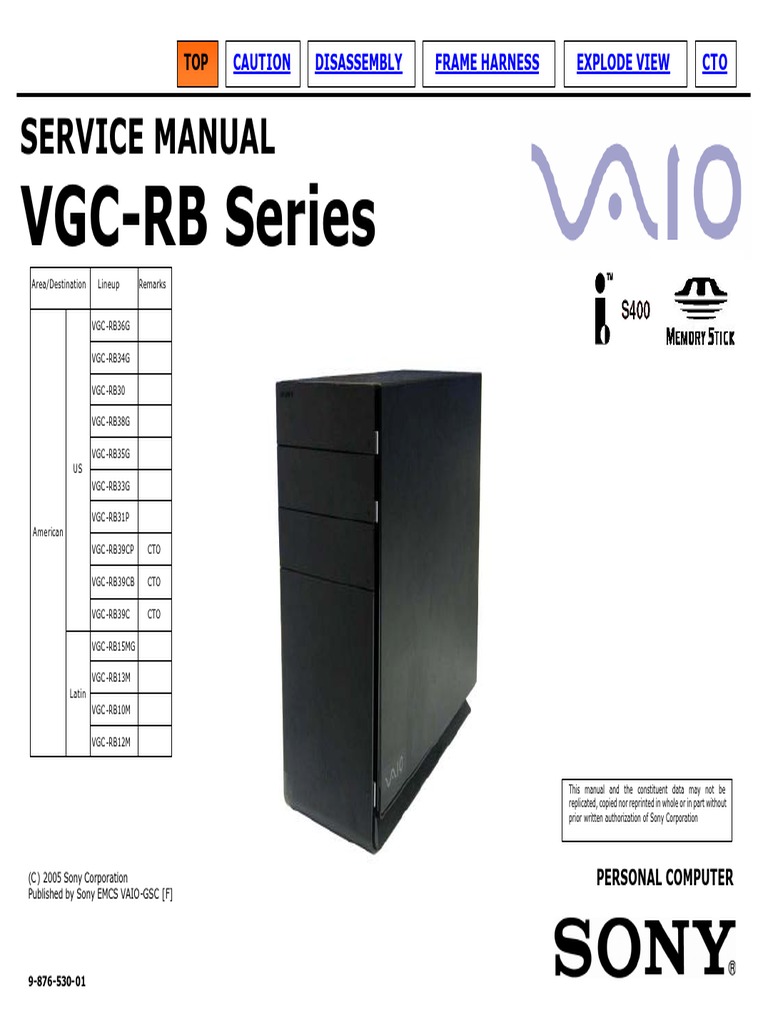 Sony VGC-RB Series Service Guide | PDF | Computer Hardware | Computer ...