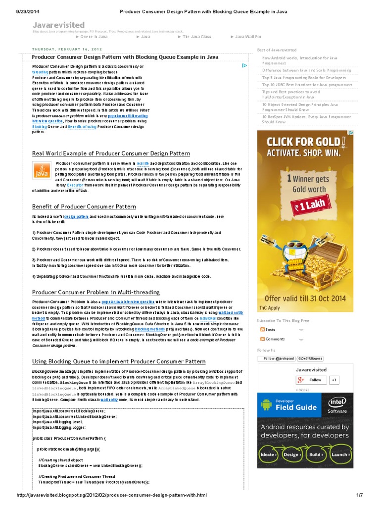 Producer Consumer Design Pattern With Blocking Queue Example in Java ...