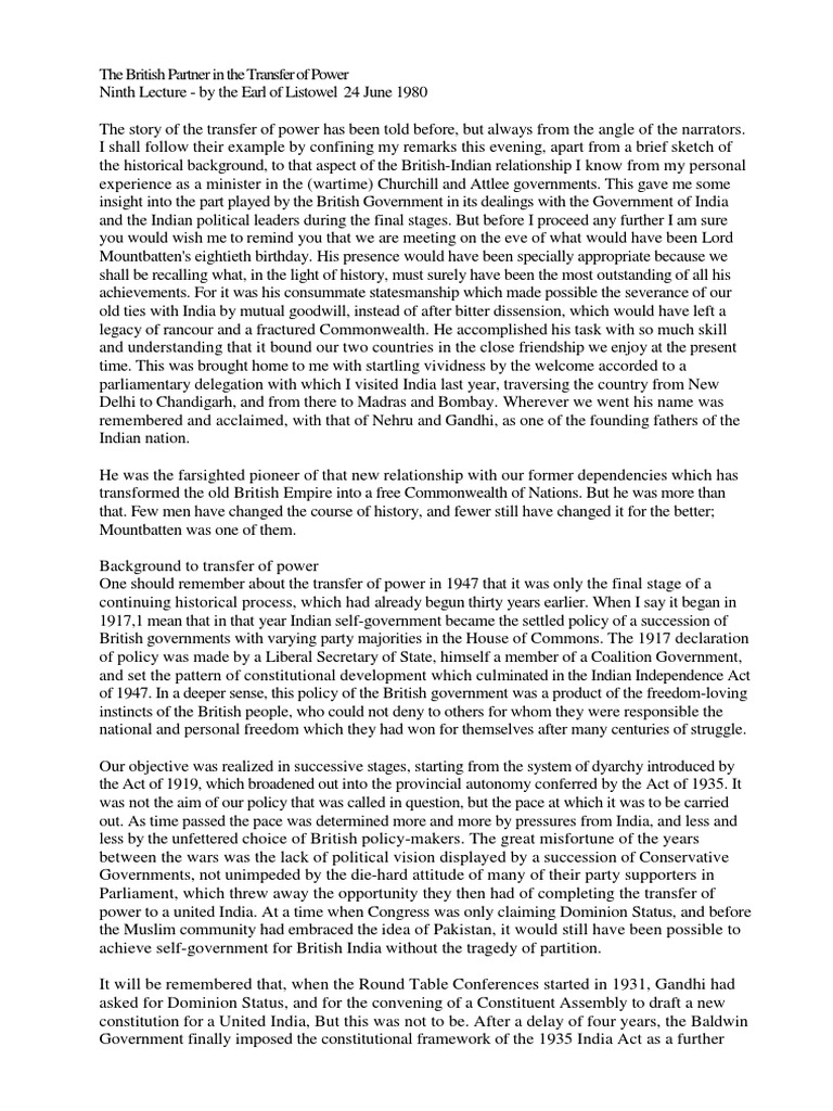 The British Role in the Transfer of Power: An Insider's Perspective on ...