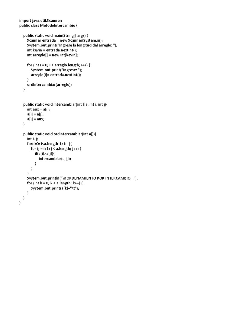 Metodos de Ordenamiento en Java | PDF | Programación de computadoras ...