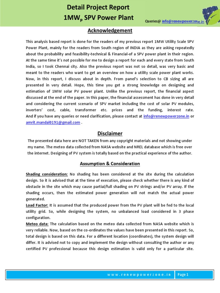 1MW Utility Scale Solar PV Power Plant | PDF | Power Inverter ...