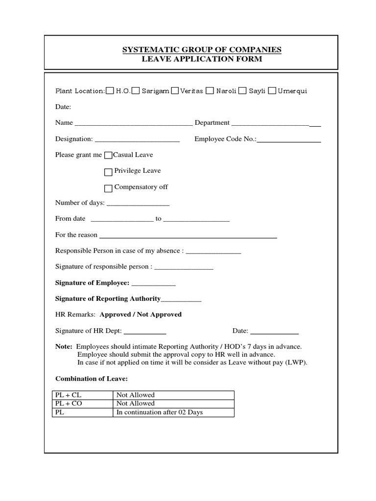 Leave Application Form for Employees | PDF | Government | Justice