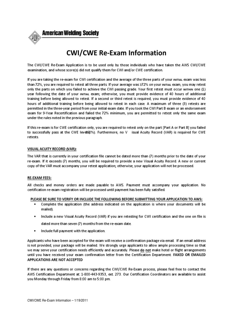 CWI Re-Exam Application For New Try | Download Free PDF | Fee | Test ...