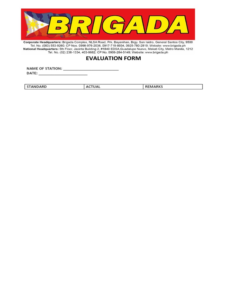 Station Evaluation Form Template | PDF