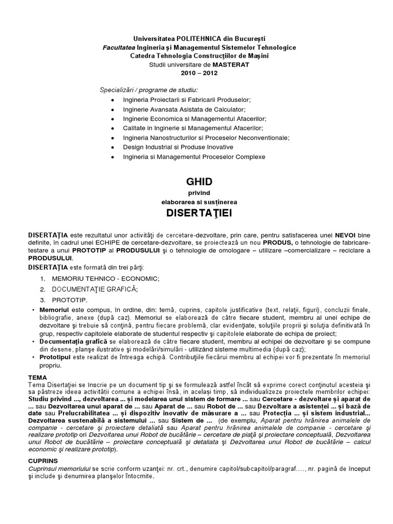 Ghid Lucrare Disertatie 2010-2012 | PDF