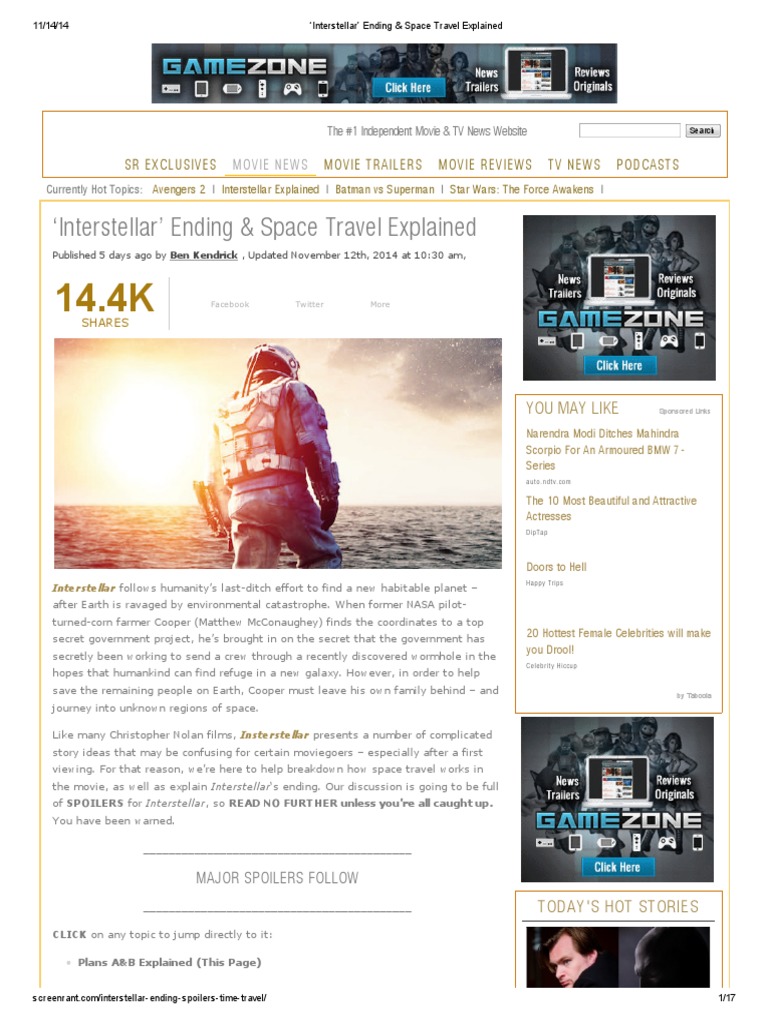 Interstellar' Ending & Space Travel Explained | PDF | Interstellar ...