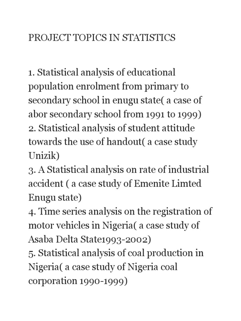 Project Topics in Statistics | PDF | Public Health | Health Sciences