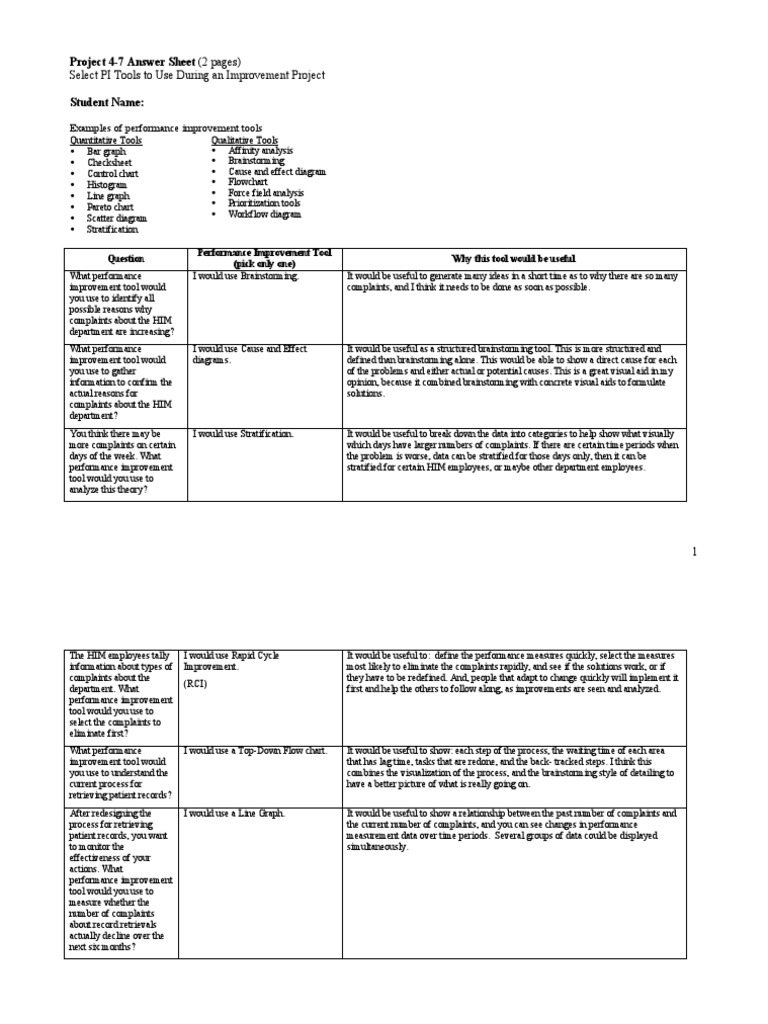 Performance Improvement Tools Guide | PDF | Brainstorming | Causality