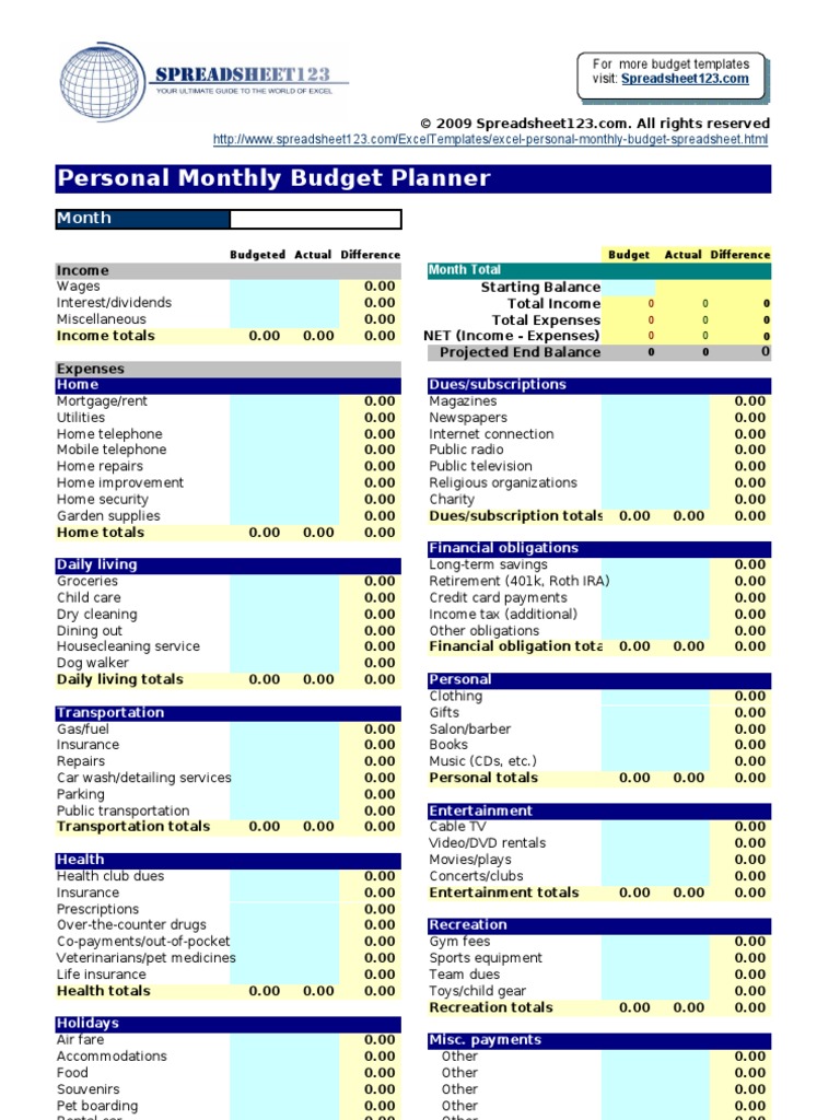 Personal Monthly Budget Planner | PDF | Copyright | License
