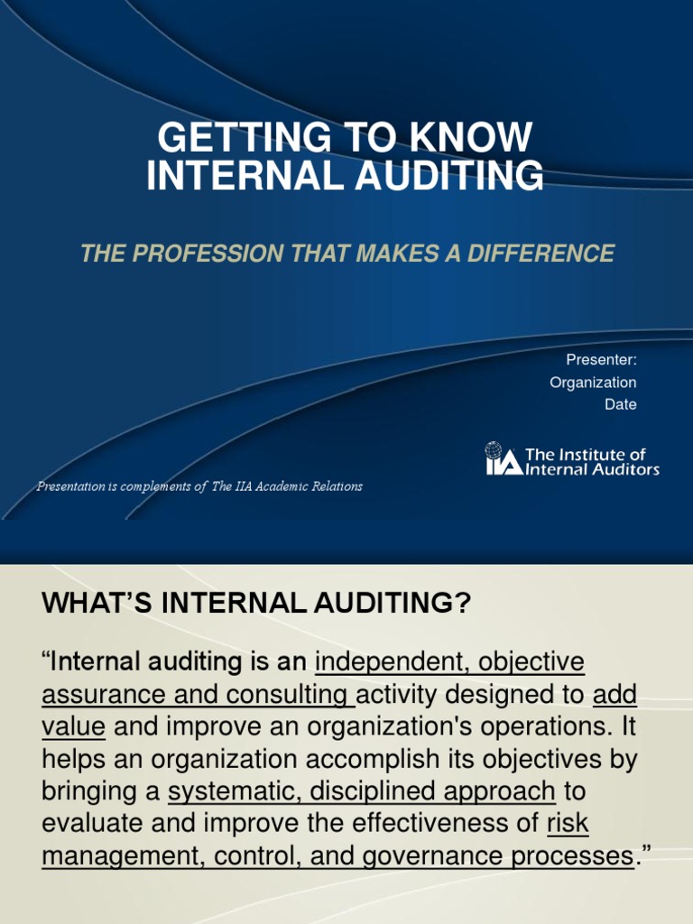 Getting to Know Internal Auditing - IIA | Internal Audit | Audit