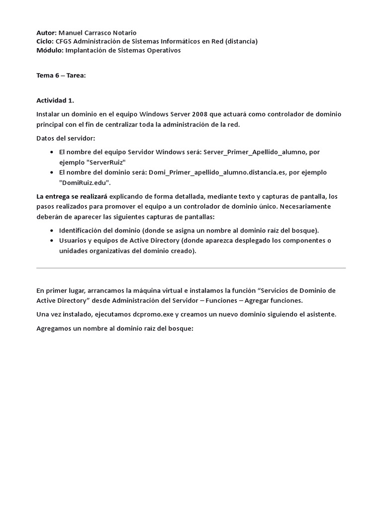Tutorial Instalación Active Directory | PDF | Directorio Activo | Política de grupo