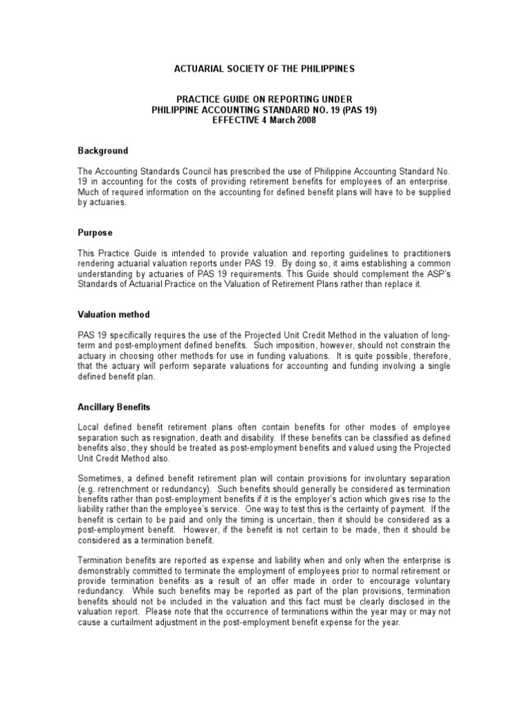 PAS 19 Practice Guide | PDF | Defined Benefit Pension Plan | Valuation ...