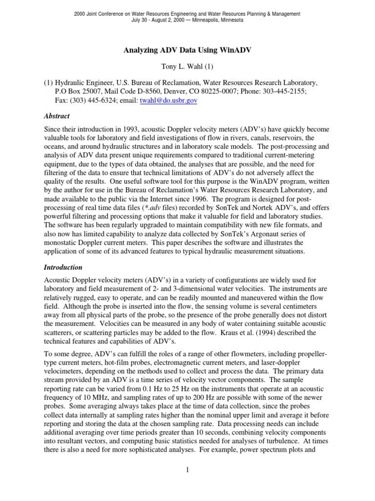Analyzing ADV Data Using WinADV | PDF