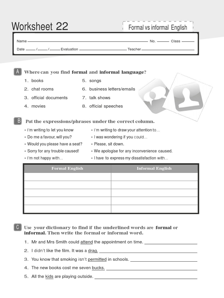 Worksheet 22: Formal Vs Informal English | PDF