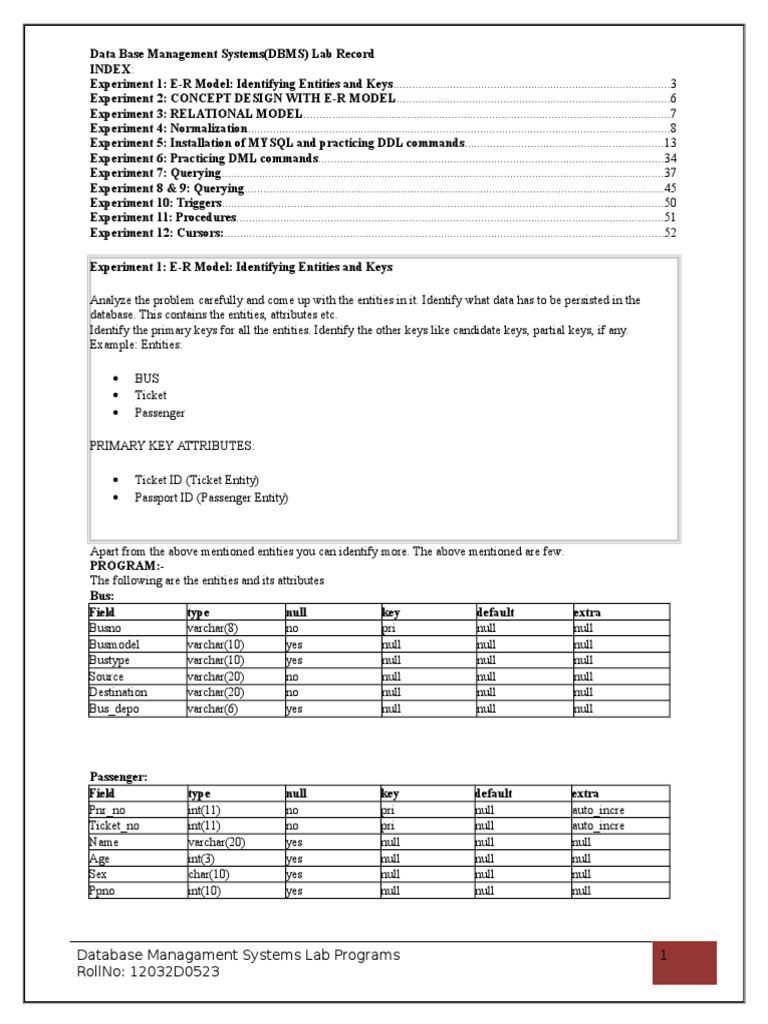 Dbms Lab Doc Relational Model Databases