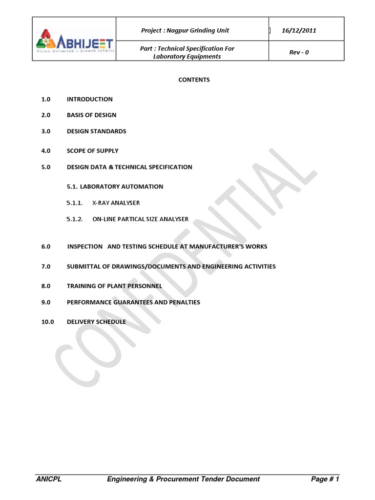 Technical Specification for Laboratory Equipment for Nagpur Grinding Unit Cement Project | PDF ...