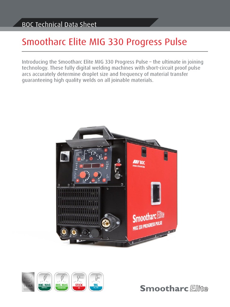 Smootharc Elite MIG 330 Progress Pulse: BOC Technical Data Sheet | PDF