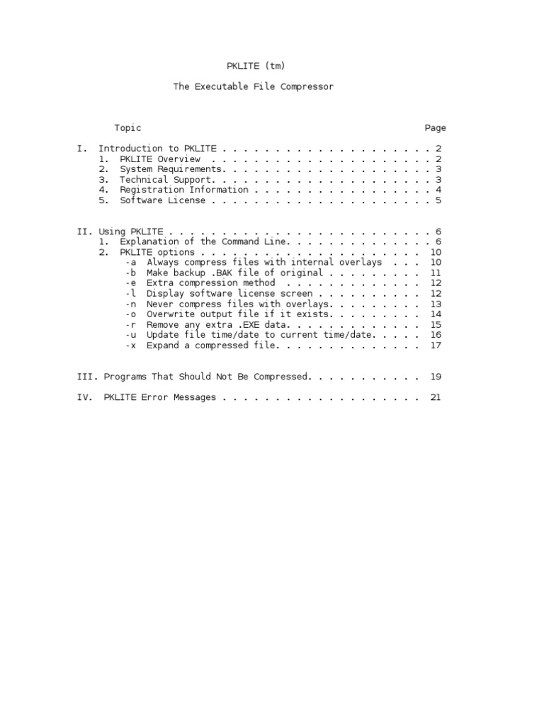 Pklite | PDF | Command Line Interface | Data Compression