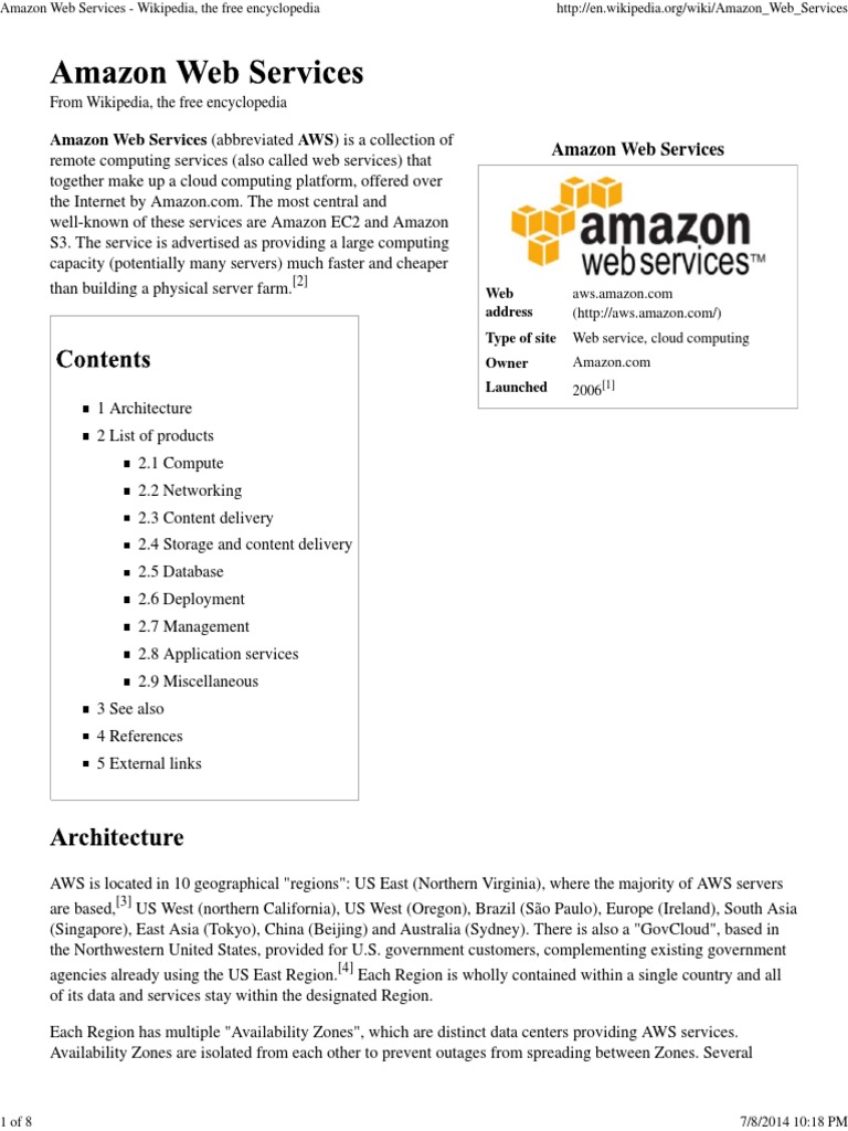 Amazon Web Services - Wikipedia, The Free Encyclopedia | PDF | Amazon Web Services | Software ...