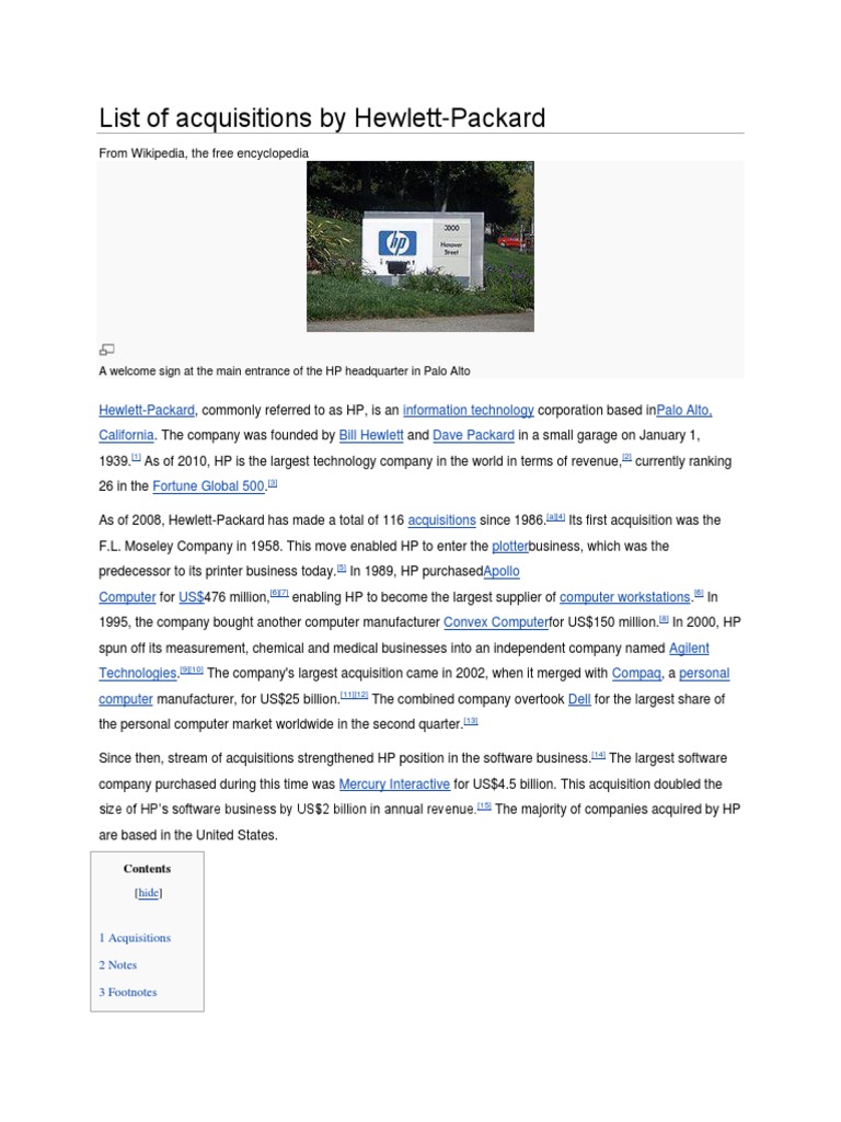 HP Acquisition History Overview | PDF | Hewlett Packard | Information ...