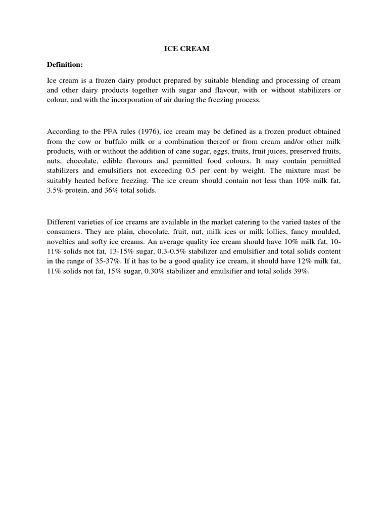 Ice Cream Standards & Varieties | PDF