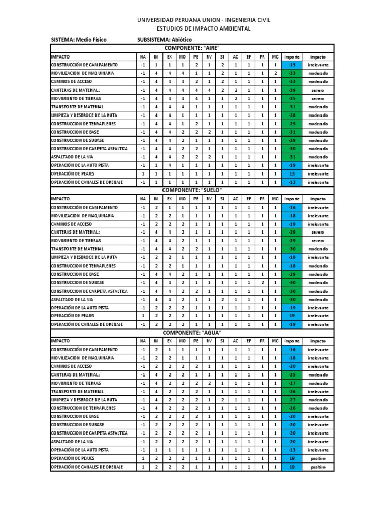 Ejemplo de Matriz Conesa